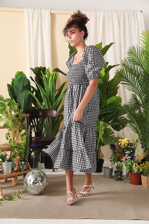 Flowers And Ribbons Dress In Checkered Print | Dresscode