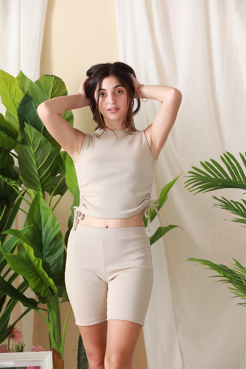 A Ribbed Cycling Set In Beige - Shop from Dresscode, Egypt