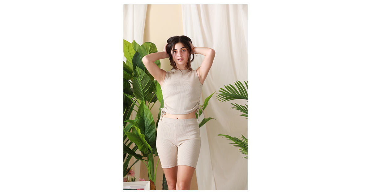 A Ribbed Cycling Set In Beige - Shop from Dresscode, Egypt