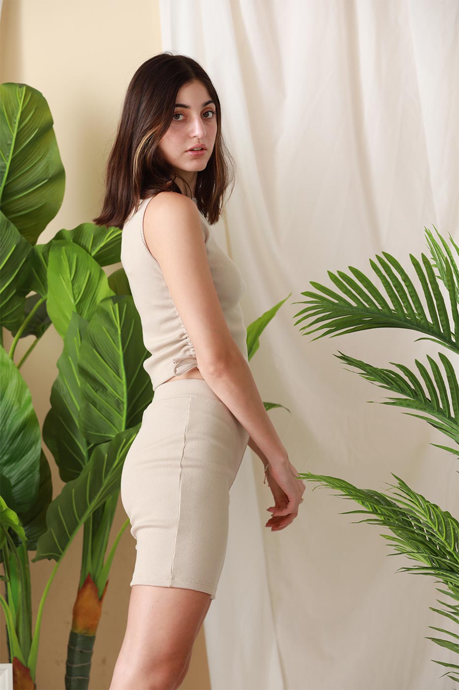 A Ribbed Cycling Set In Beige - Shop from Dresscode, Egypt