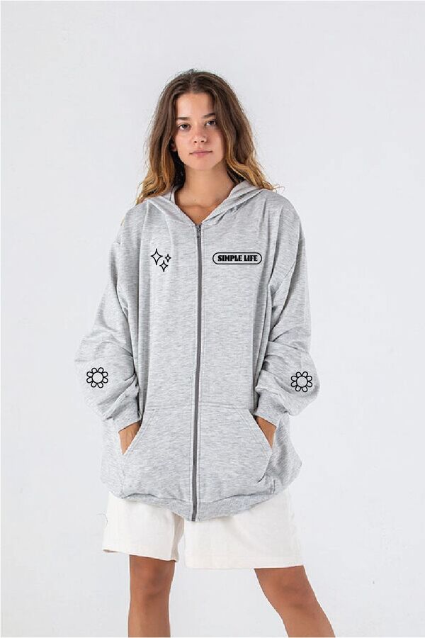 Loose Fit Jacket with zipper in Light Grey FYI - Dresscode