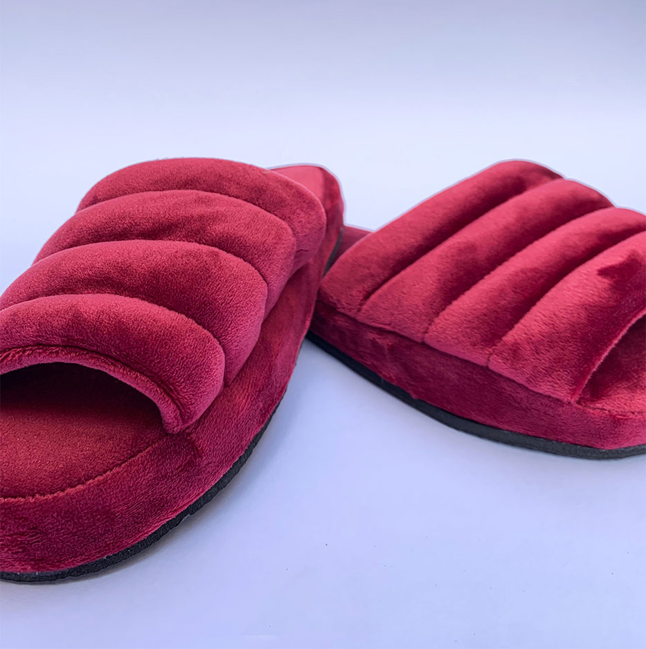 Suede Open Toe Slipper in Red Grapes - Dresscode