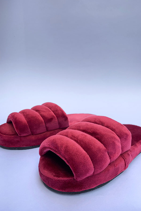 Suede Open Toe Slipper in Red Grapes - Dresscode