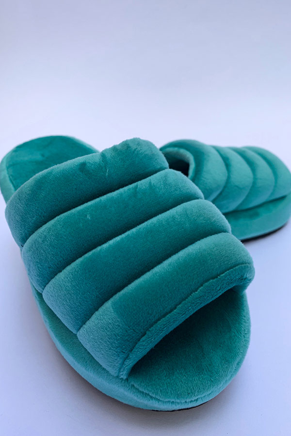 Loungeable Suede Open Toe Slipper in Teal - Dresscode