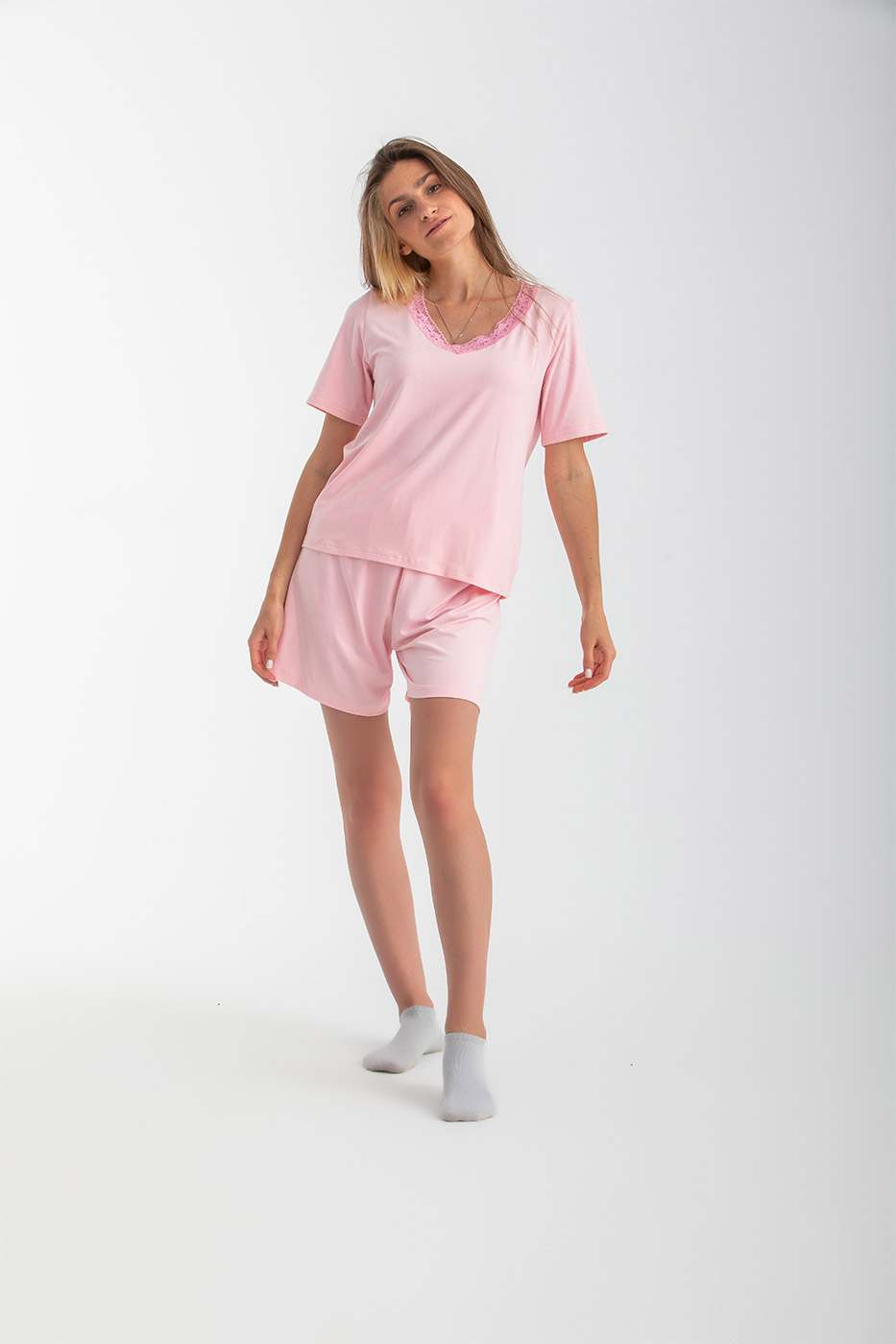 Lace Shorts Pyjama Set In Pink - Dresscode, Egypt