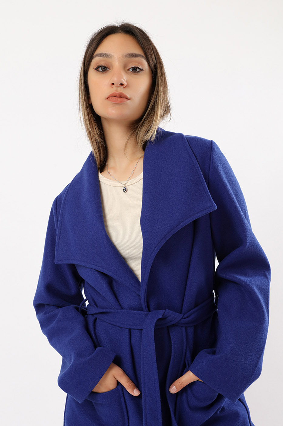 Classic Tied Up Coat In Blue - FYI From Dresscode in Egypt