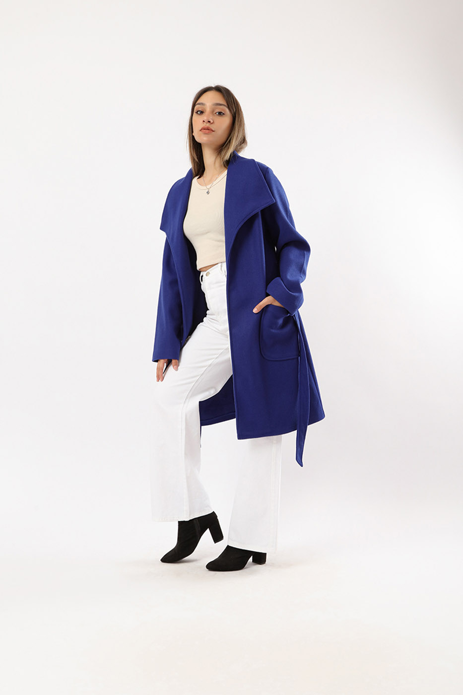 Classic Tied Up Coat In Blue - FYI From Dresscode in Egypt