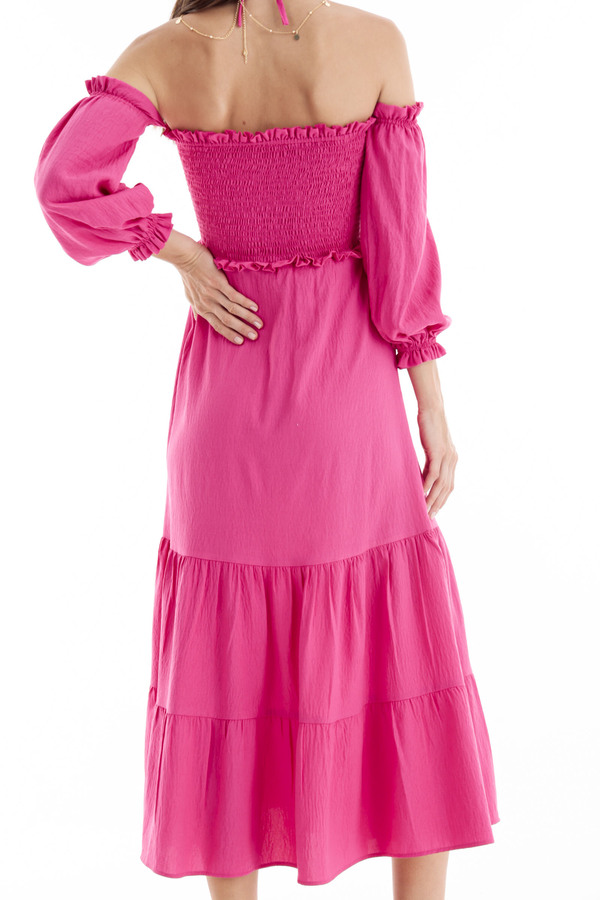 Off Shoulder Ruffle Dress In Fuchsia From Dresscode In Egypt
