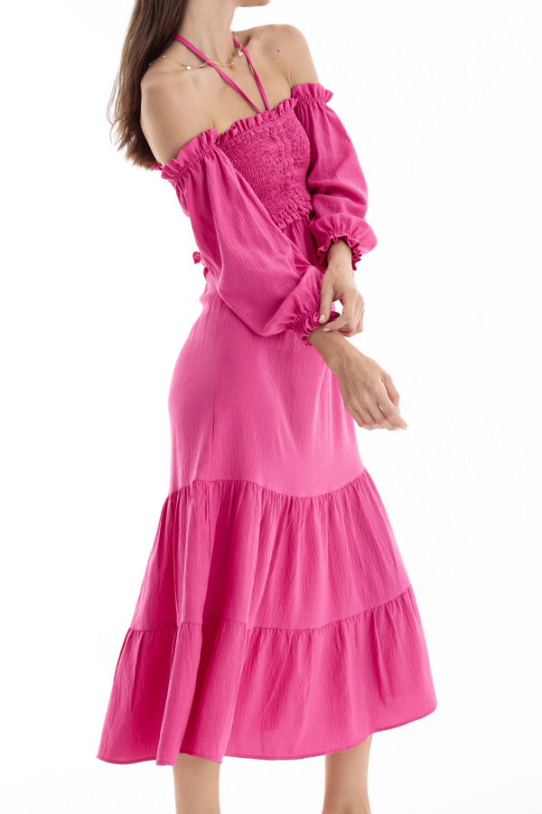 Off Shoulder Ruffle Dress In Fuchsia From Dresscode In Egypt