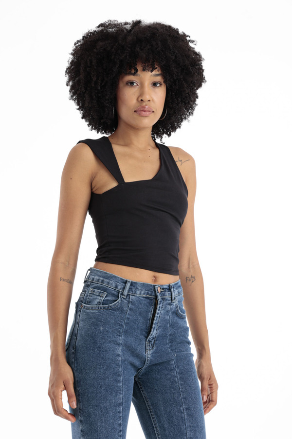 Rib-knit Crop Tank Top In Black From Dresscode in Egypt