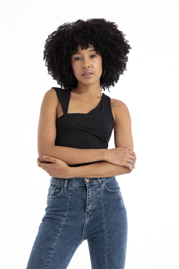 Rib-knit Crop Tank Top In Black From Dresscode in Egypt